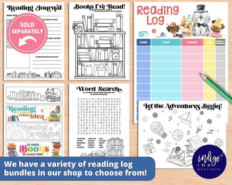 Kids Reading Log Bundle INSTANT DOWNLOAD Kids Reading Chart | Etsy