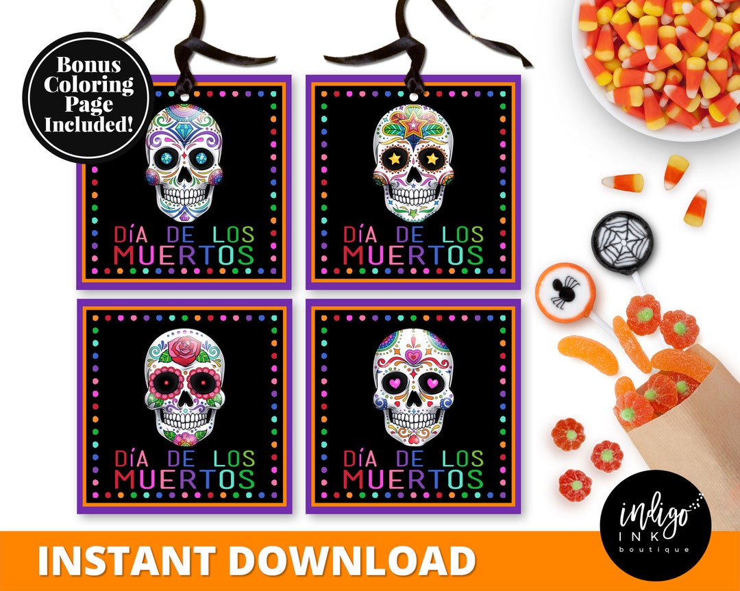 Day of the Dead Party Favor Tags INSTANT DOWNLOAD Dia De Los Muertos ...