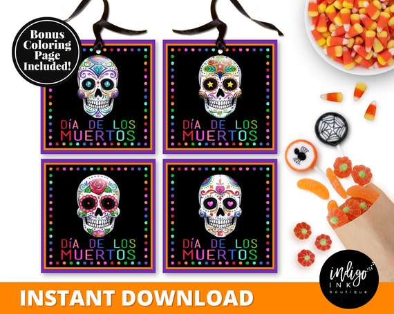 Day of the Dead Party Favor Tags INSTANT DOWNLOAD | Dia De Los Muertos ...