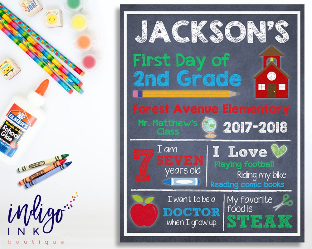First Day of School Sign Custom Chalkboard DIGITAL DOWNLOAD | Etsy