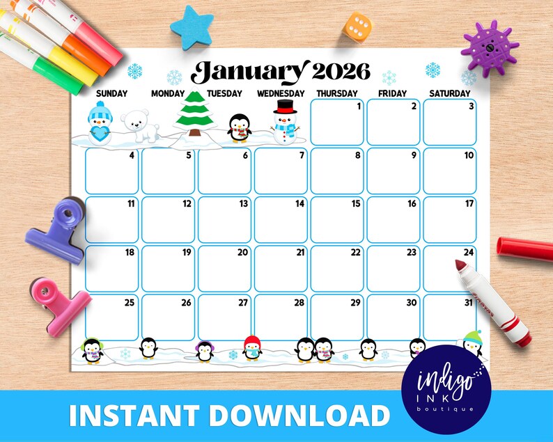 January 2026 Calendar INSTANT DOWNLOAD | Monthly Planner Digital ...