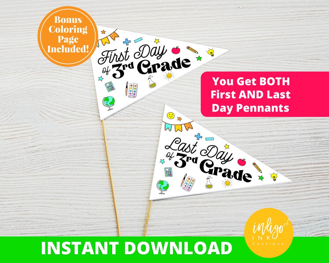 First Day of School Pennant Flags INSTANT DOWNLOAD | First Day of Third ...