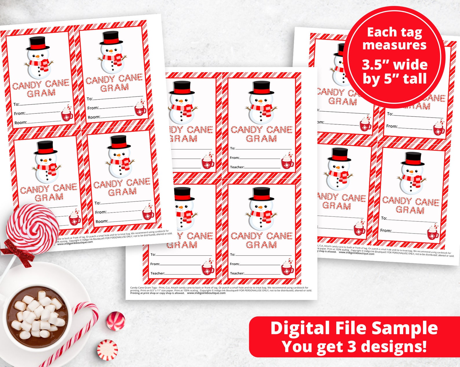 Candy Cane Gram Holiday Tags INSTANT DOWNLOAD Snowman Favor - Etsy
