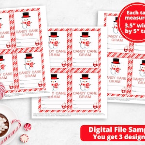 Candy Cane Gram Holiday Tags INSTANT DOWNLOAD | Snowman Favor Tags ...
