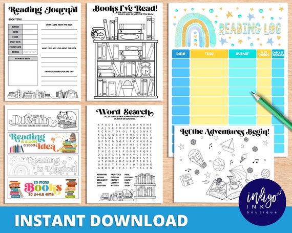 Kids Reading Log Bundle INSTANT DOWNLOAD | Kids Reading Chart | Book ...