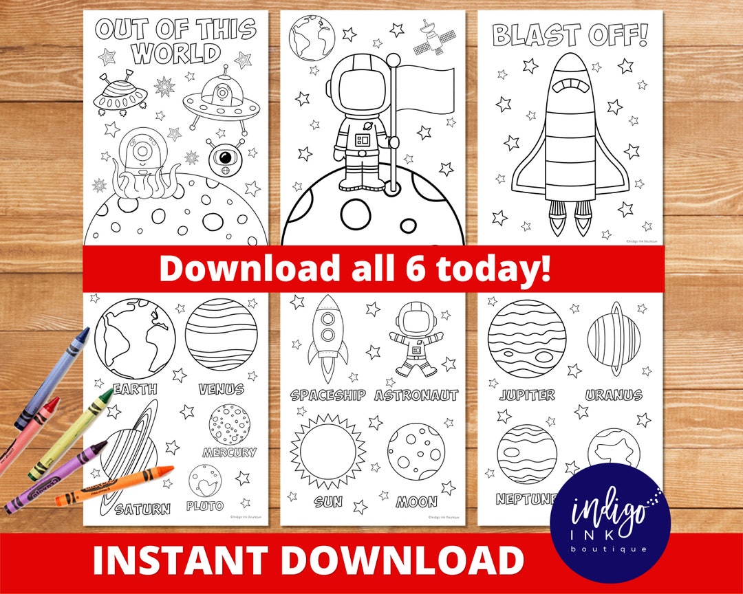 Out of This World Space Coloring Sheets for Kids INSTANT DOWNLOAD ...