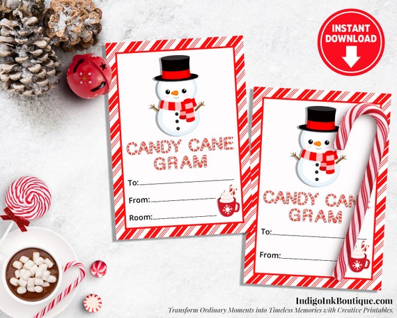 Candy Cane Gram Holiday Tags Snowman Favor Tags Christmas Etsy
