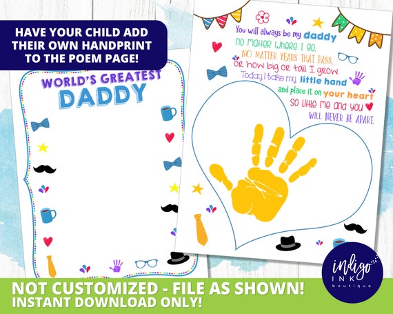 Fathers Day Gift for Daddy INSTANT DOWNLOAD | Handprint Gift Daddy ...