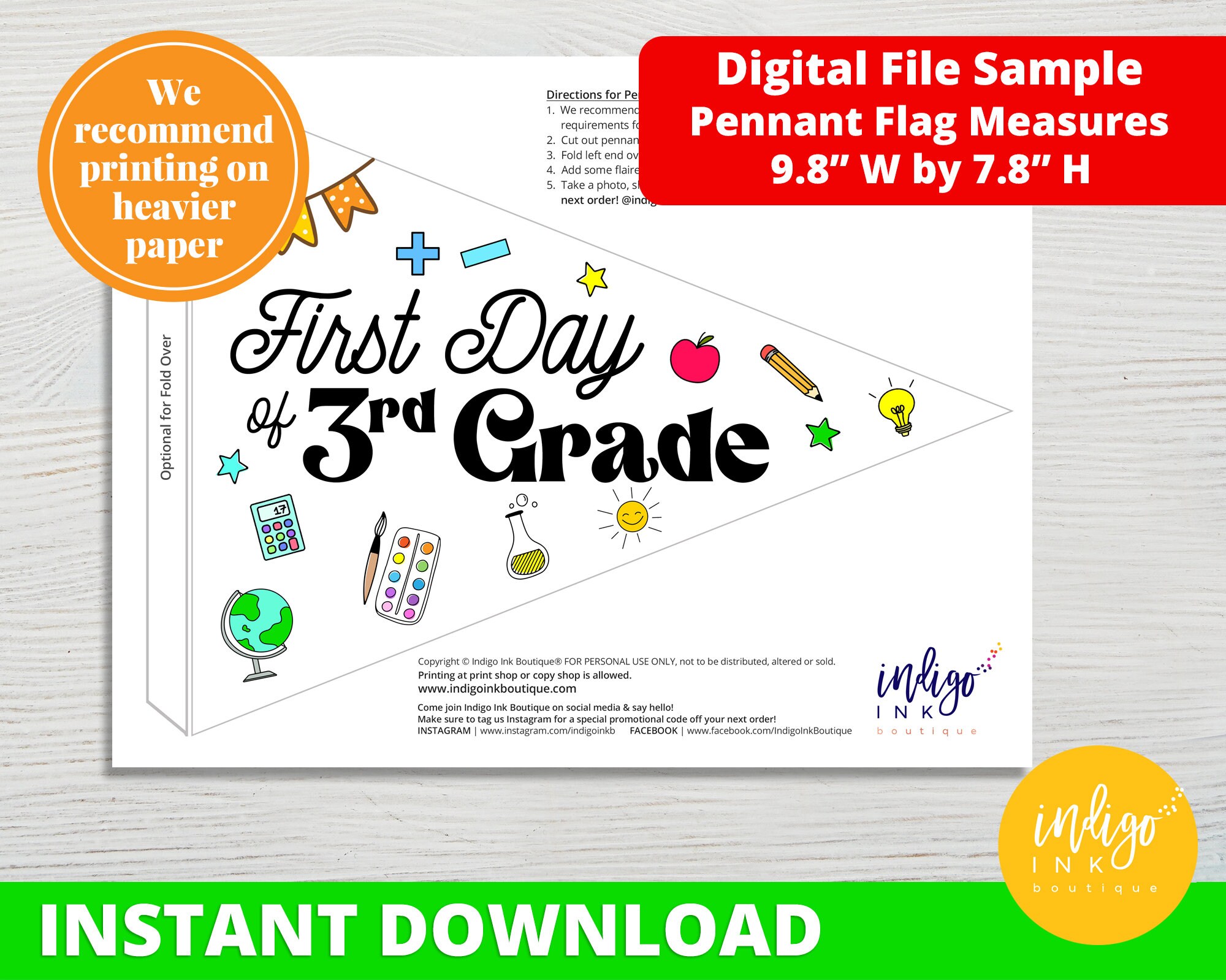 First Day of School Pennant Flags INSTANT DOWNLOAD | First Day of Third ...