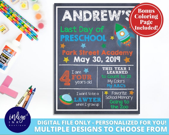 Last Day of School Printable Custom Chalkboard DIGITAL DOWNLOAD | Last ...