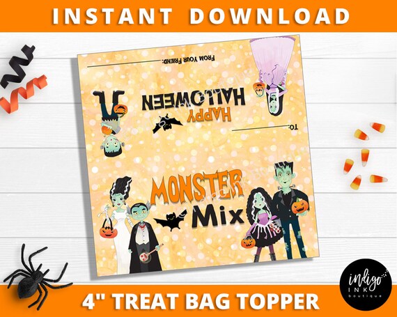 Monster Tags Party Bag Topper | Halloween Bag Topper | Halloween Favors ...
