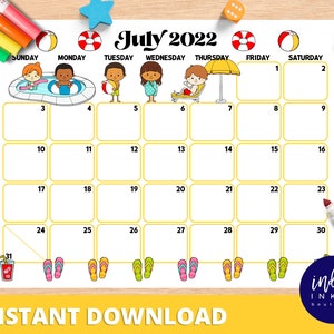 July Calendar INSTANT DOWNLOAD Monthly Planner Digital - Etsy