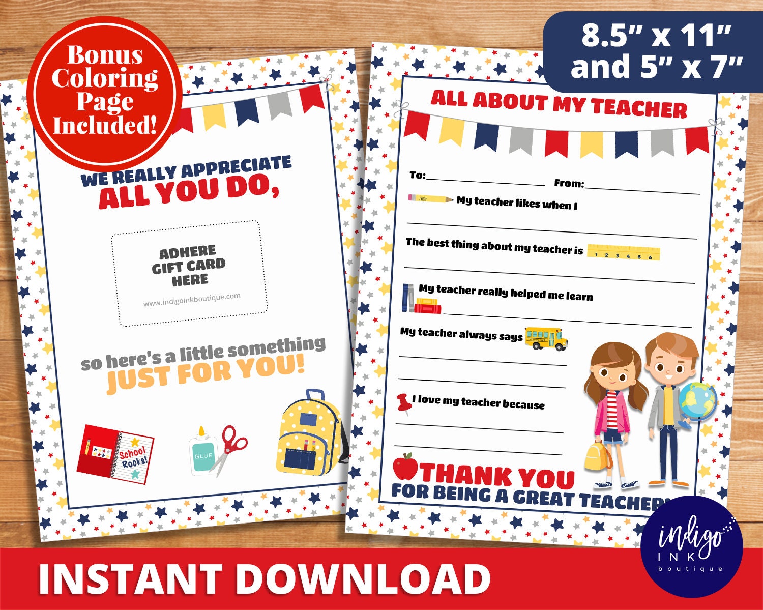 All About My Teacher Printable INSTANT DOWNLOAD Teacher Gift | Etsy