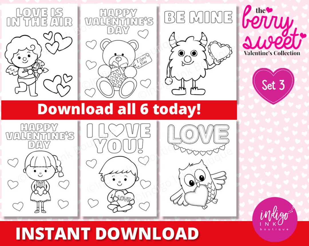 Kids Valentine Coloring Pages INSTANT DOWNLOAD | Valentines Day ...