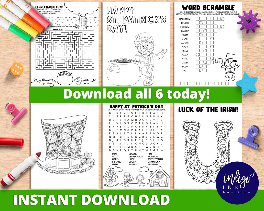 St. Patrick's Day Activity and Coloring Pages INSTANT DOWNLOAD | St ...