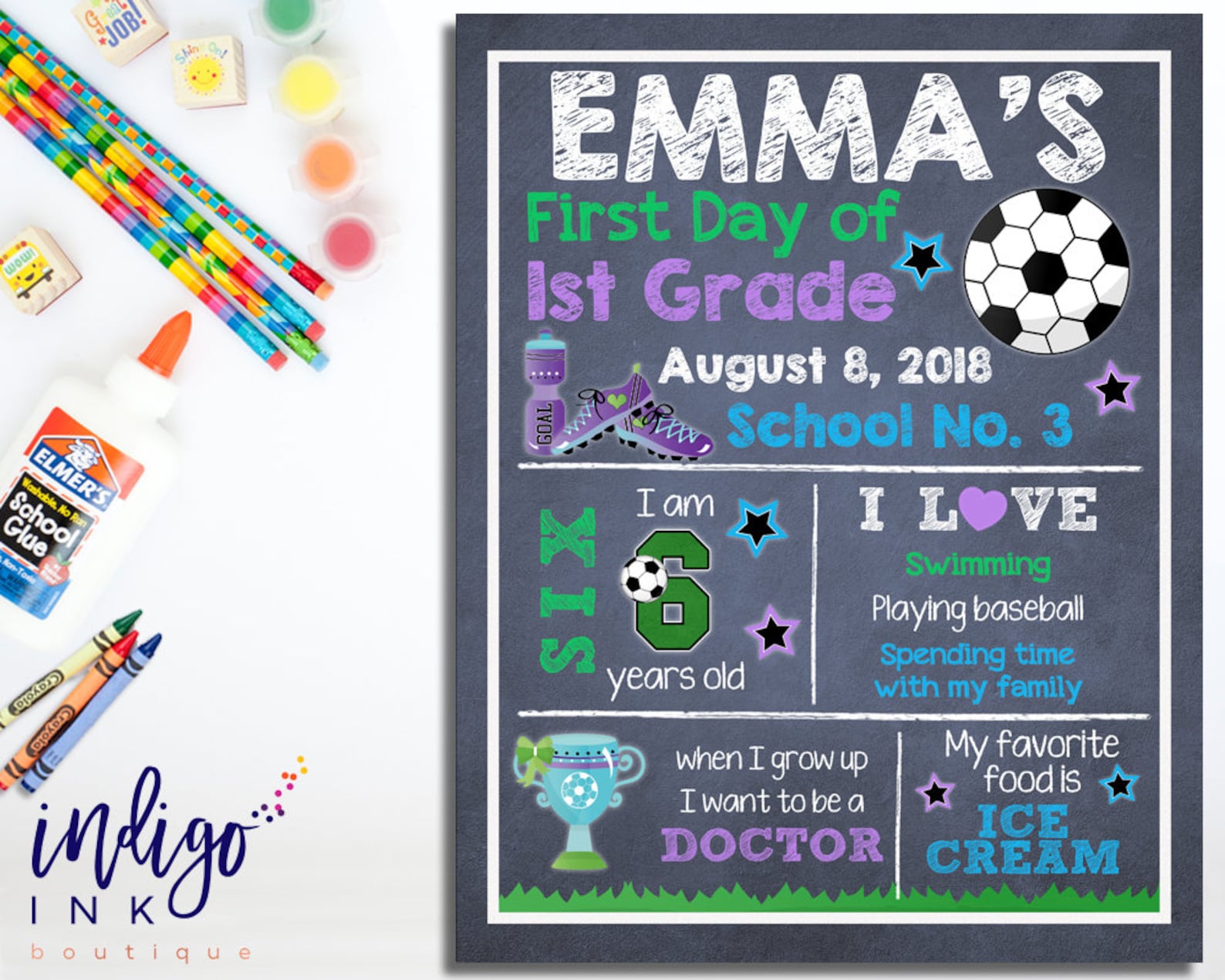 Custom Chalkboard First Day of School Poster Back to School | Etsy