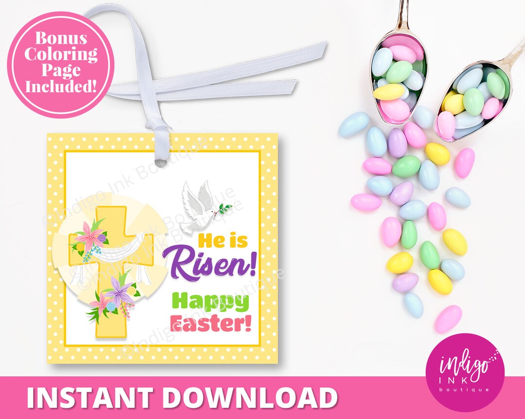 Religious Easter Favor Tag | He is Risen Party Favor Tags | Easter Gift ...