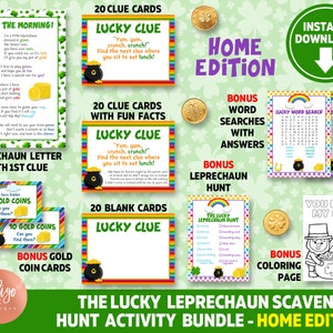 St Patricks Day Scavenger Hunt Activity Bundle for HOME | Leprechaun ...