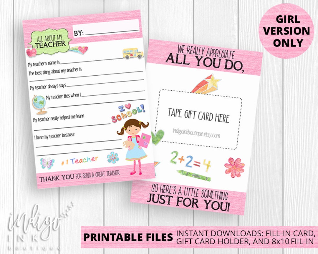 All About My Teacher INSTANT Download | Teacher Appreciation Printable ...