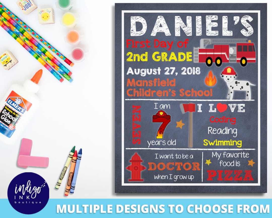 Fireman First Day of School Sign | Fire Truck Sign | Personalized Sign ...