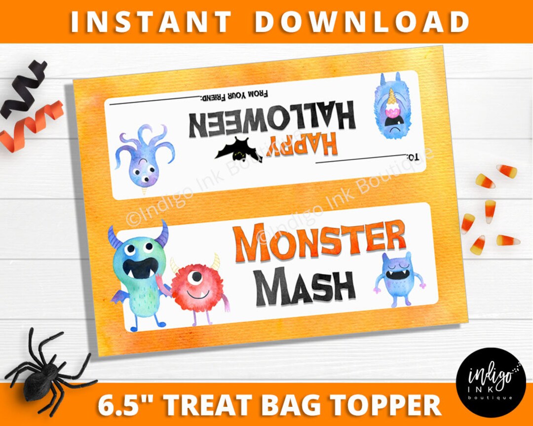 Candy Toppers INSTANT DOWNLOAD | Monster Bag Toppers | Halloween Party ...