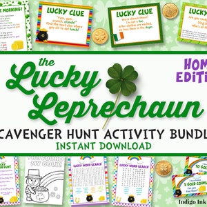 St Patricks Day Scavenger Hunt Activity Bundle for HOME | Leprechaun ...