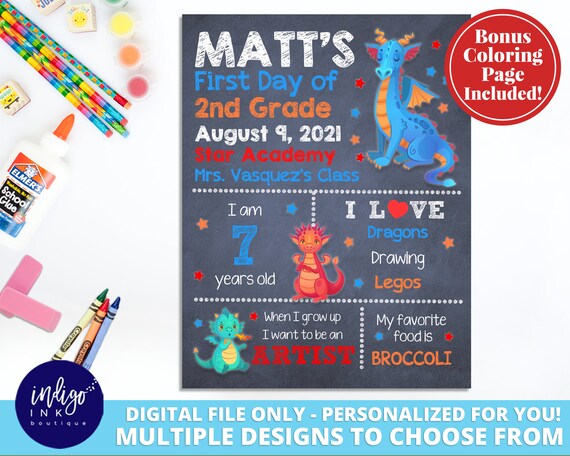 First Day of School Sign Custom Chalkboard DIGITAL DOWNLOAD | 1st Day ...
