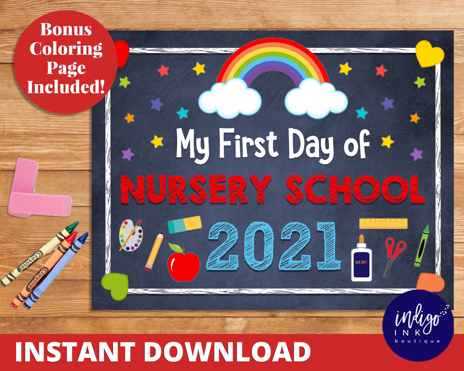 First Day of Nursery School Sign INSTANT DOWNLOAD First Day | Etsy