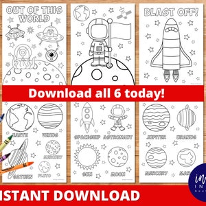 Out of This World Space Coloring Sheets for Kids INSTANT - Etsy