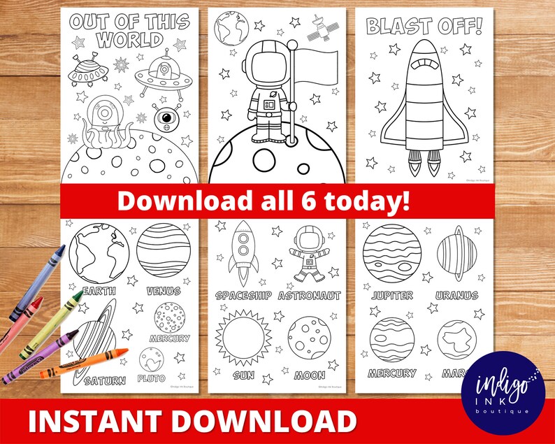 Out of This World Space Coloring Sheets for Kids INSTANT - Etsy