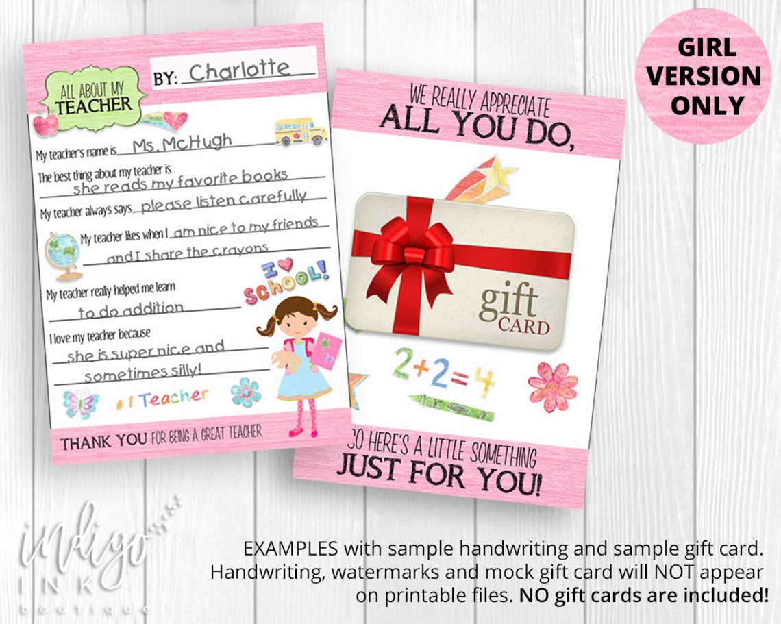 All About My Teacher INSTANT Download | Teacher Appreciation Printable ...