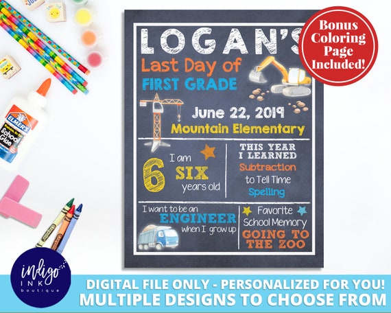 Last Day of School Sign Custom Chalkboard DIGITAL DOWNLOAD | Preschool ...