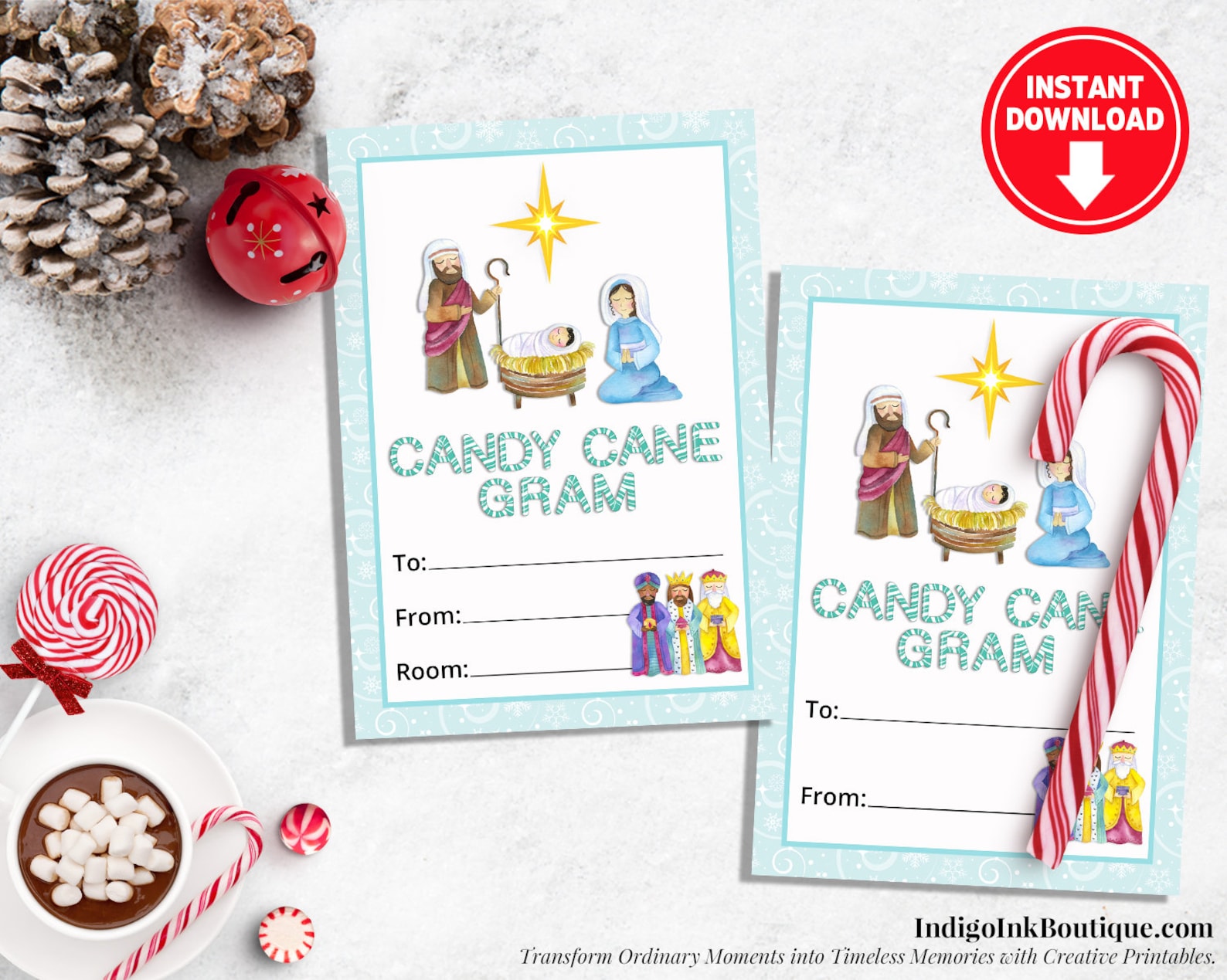 Candy Cane Gram Christmas Tags for Kids Christian Candy Gram - Etsy