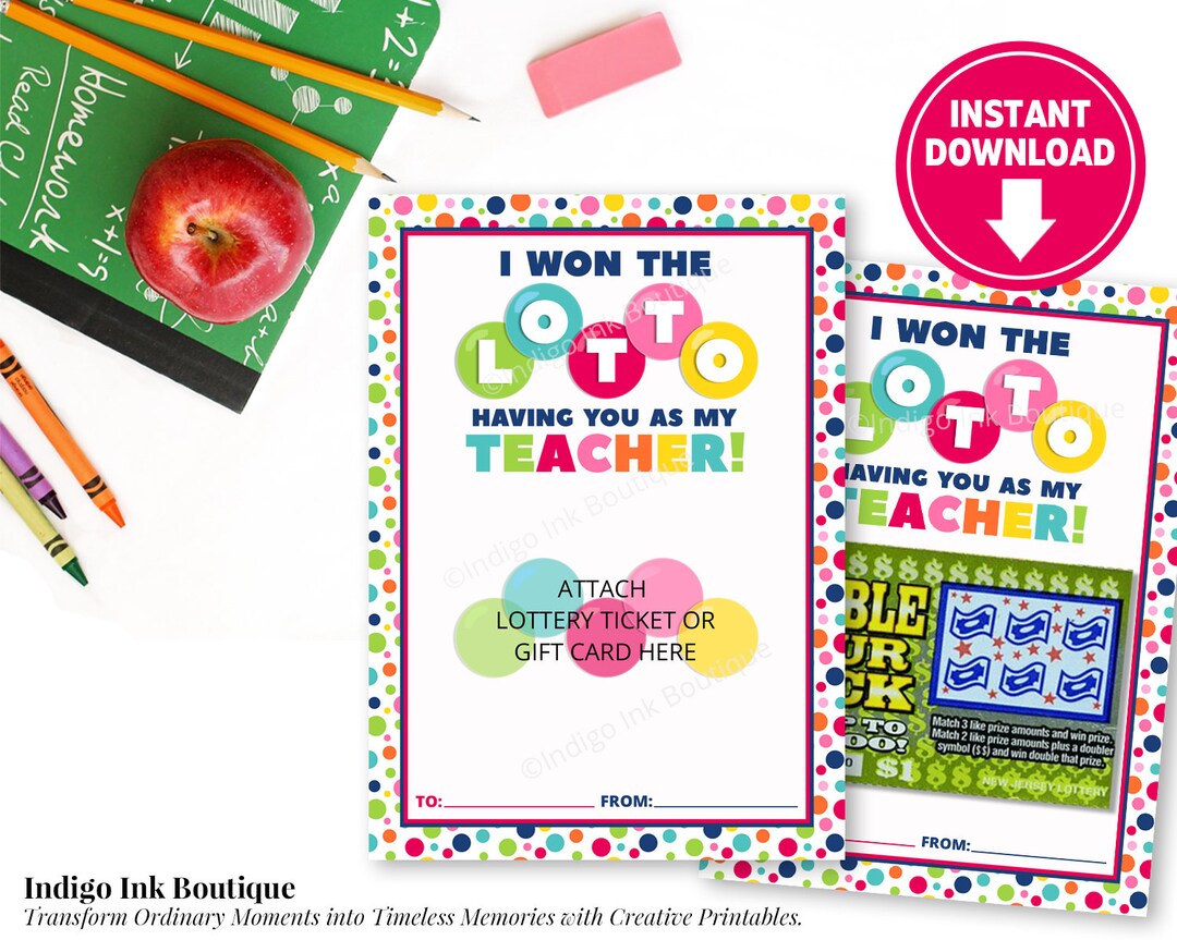 Lottery Ticket Holder Gift for Teacher INSTANT DOWNLOAD | Teacher ...