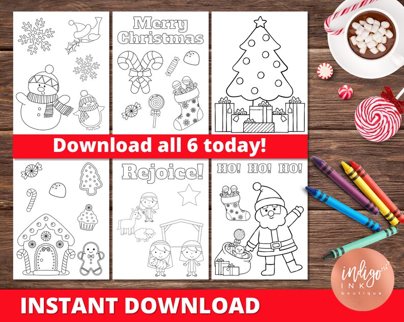 Christmas Coloring Pages INSTANT DOWNLOAD Kids Coloring - Etsy