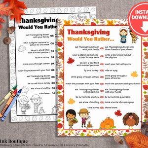 Kids Thanksgiving Game Would You Rather | Activities for Kids Last ...