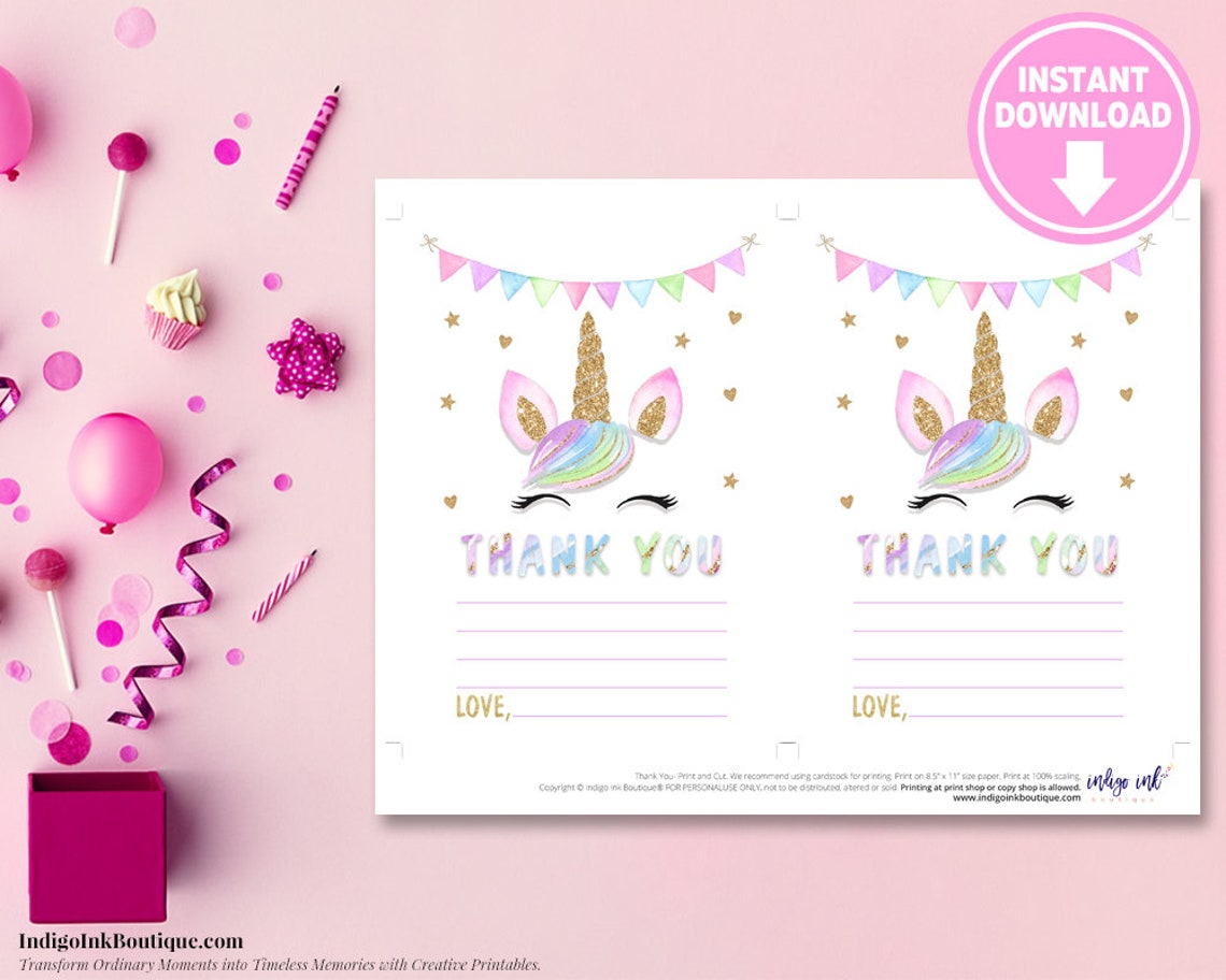 Unicorn Thank You Cards Fill in the Blank Thank You Tags | Etsy