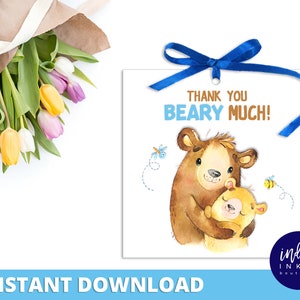 Thank You BEARY Much Tag Printable INSTANT DOWNLOAD Teddy Bear Tag ...