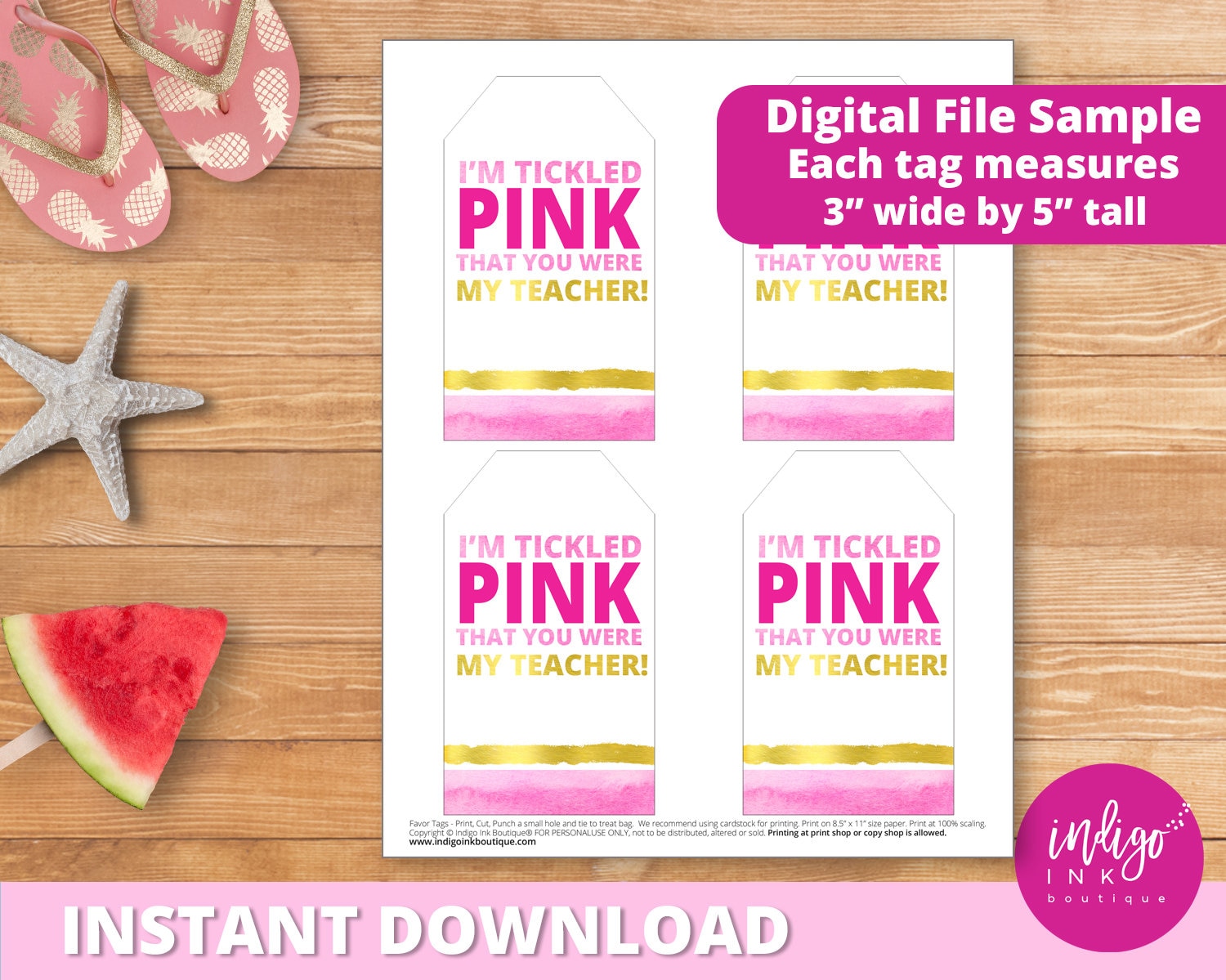 Teacher Appreciation Gift Tags INSTANT DOWNLOAD | I'm Tickled Pink You ...