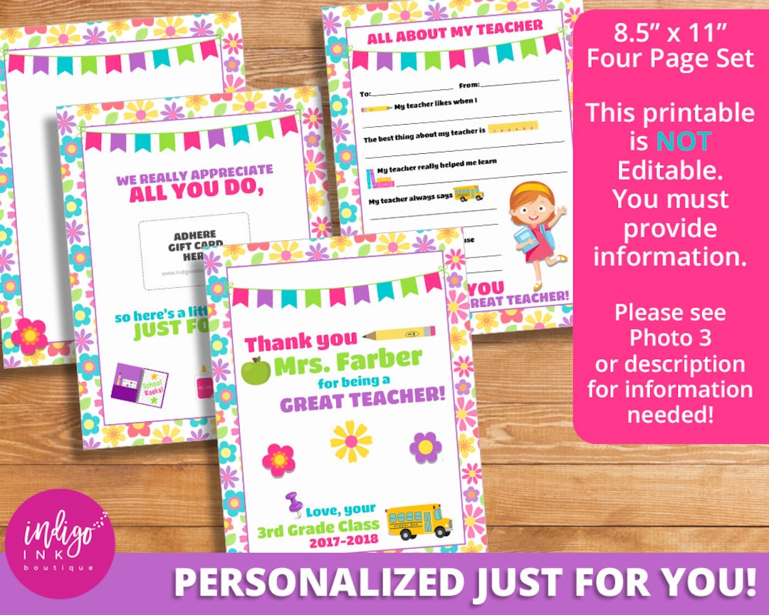 Teacher Appreciation Gift PERSONALIZED DIGITAL DOWNLOAD | Teacher Gift ...