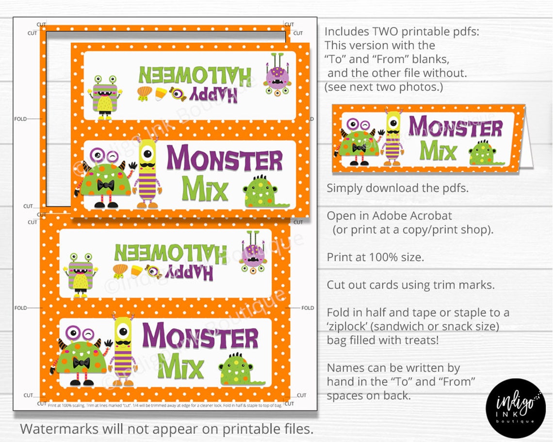 Monster Bag Toppers INSTANT DOWNLOAD | Halloween Printable Monster Tags ...