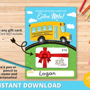 School Bus Driver Gift Card Holder INSTANT DOWNLOAD | Thanks for Always ...