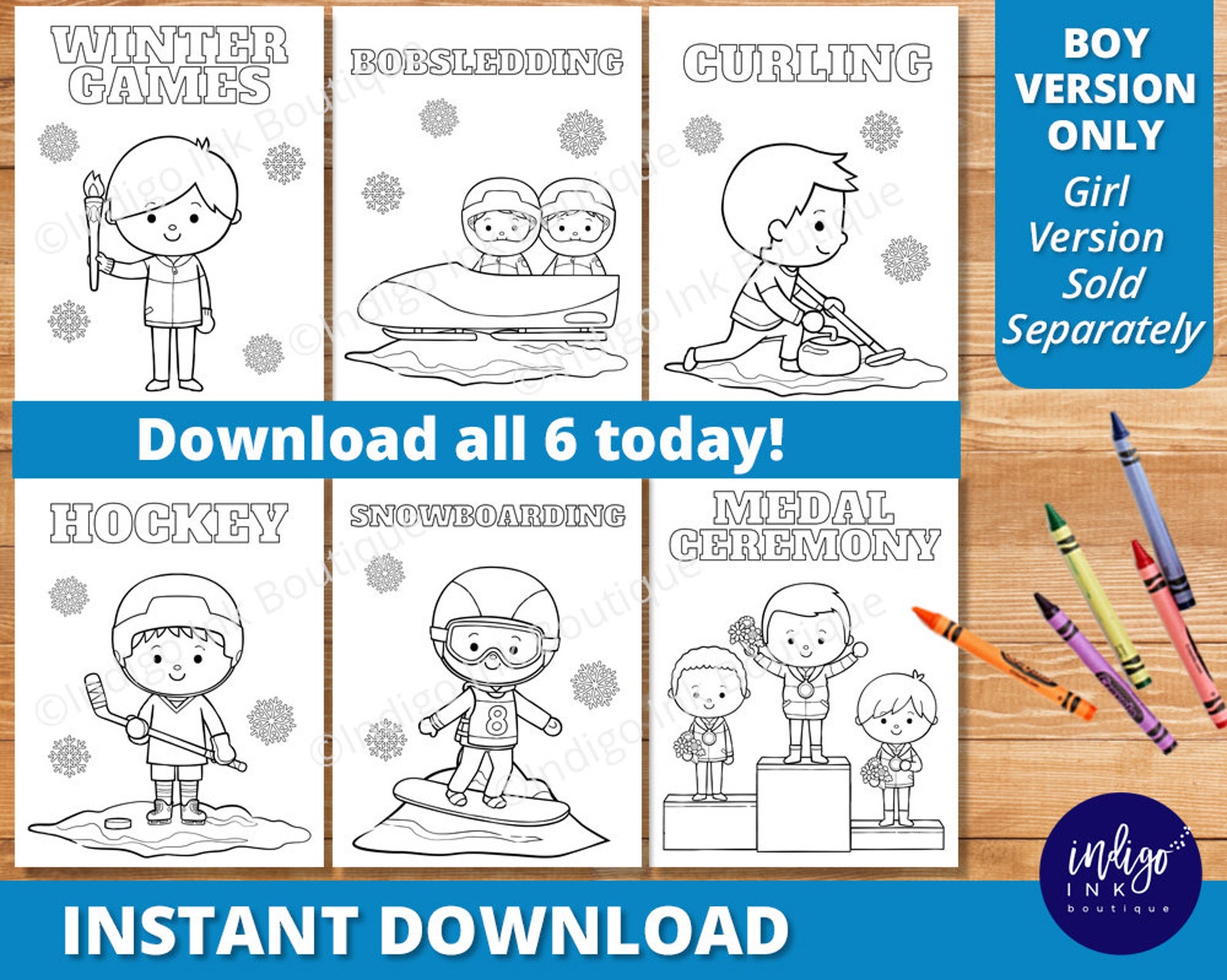 Winter Sports Coloring Pages for Kids INSTANT DOWNLOAD - Etsy