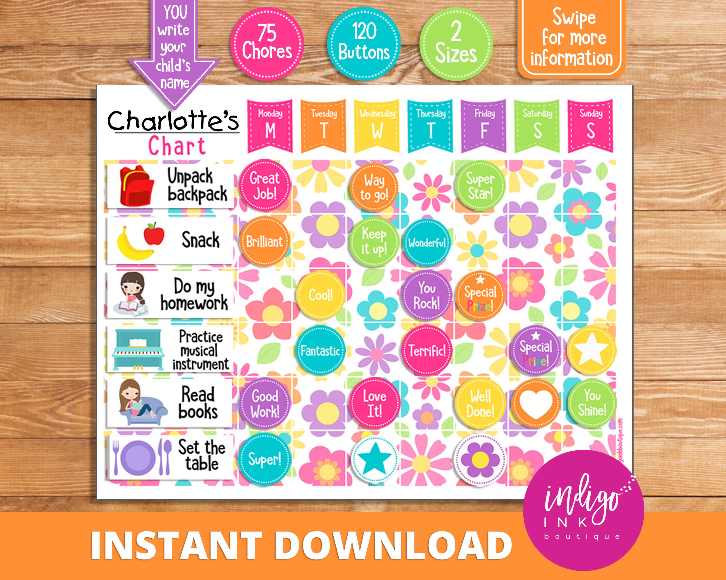 Child Reward Chart INSTANT DOWNLOAD | Behavior Chart for Child | Daily ...