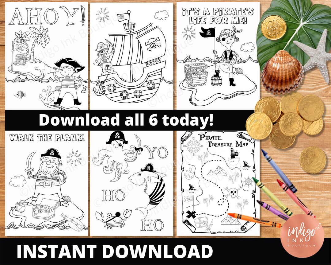 Pirate Coloring for Kids INSTANT DOWNLOAD | Pirate Activity Coloring ...