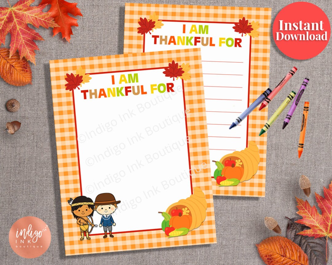 Thanksgiving Kids Activity Page | I Am Thankful for Gratitude Cards ...