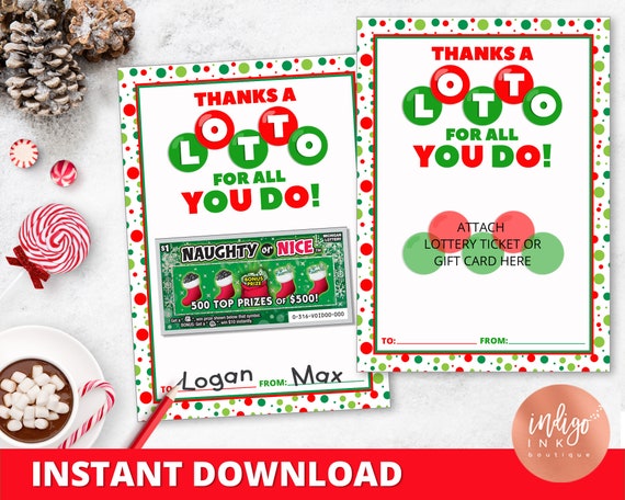 Christmas Lottery Ticket Holder INSTANT DOWNLOAD | Thank You Tag ...