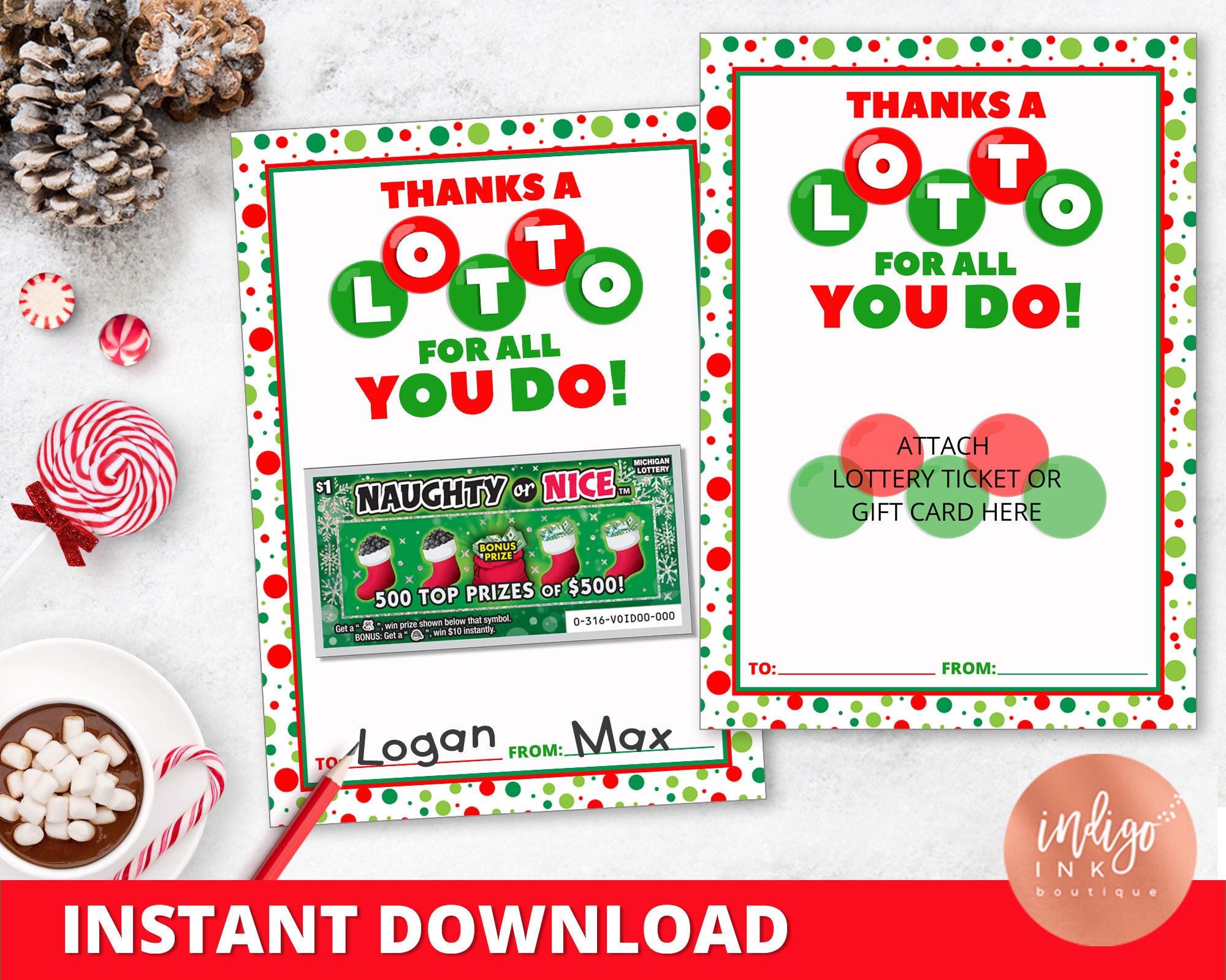 Christmas Lottery Ticket Holder INSTANT DOWNLOAD Thank You | Etsy
