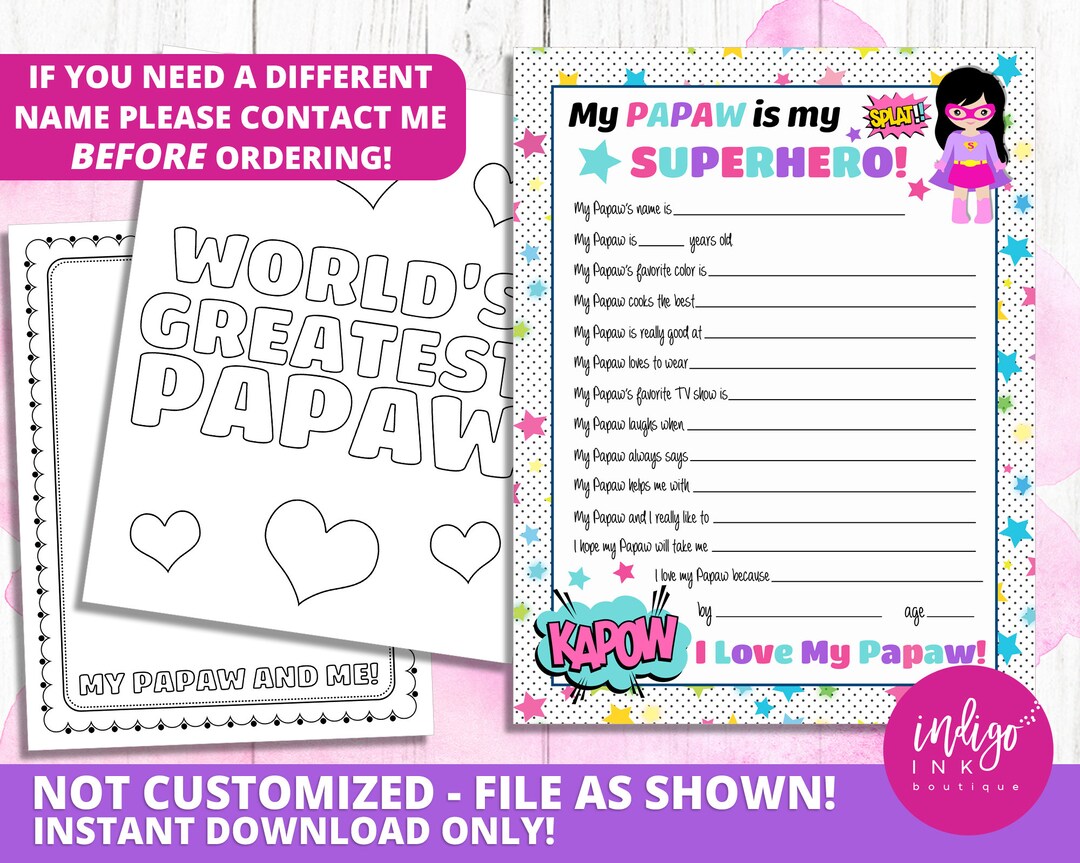 About My Papaw Kid Questionnaire Fathers Day Gift INSTANT DOWNLOAD ...