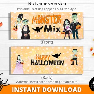 Halloween Bag Topper | Printable Halloween Treat Bag Toppers | Monster ...